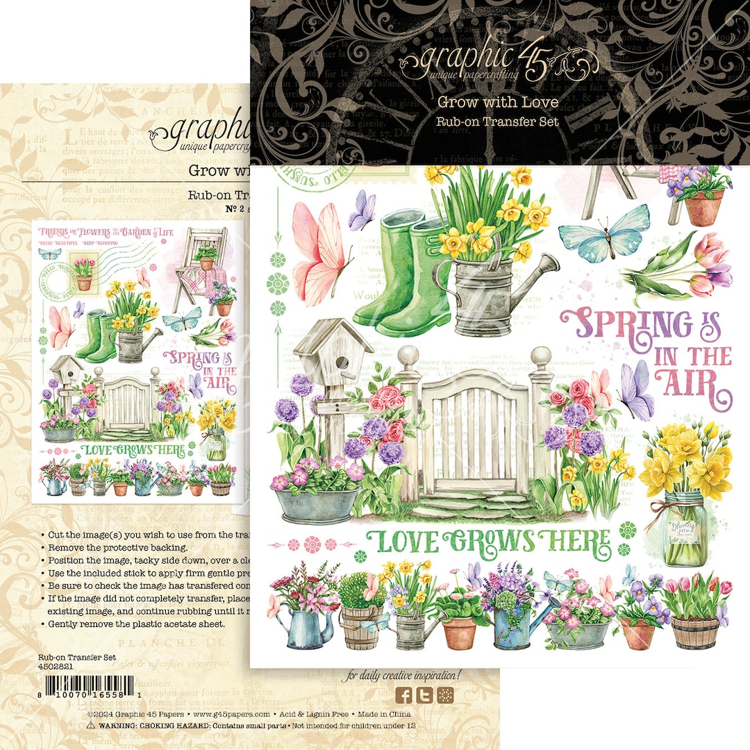 Graphic 45 Grow With Love Rub-on Transfers - Decor Transfers - Rub on ...