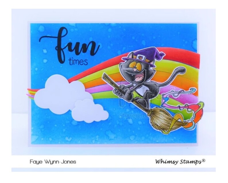 Whimsy Stamps Flying Cat Witch Rubber Stamp - Cat Rubber Stamp - Rubber ...