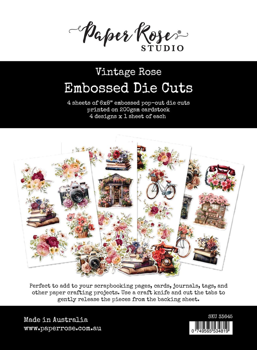 Paper Rose Studio Vintage Rose Embossed Die Cuts - Paper Rose Die Cuts ...