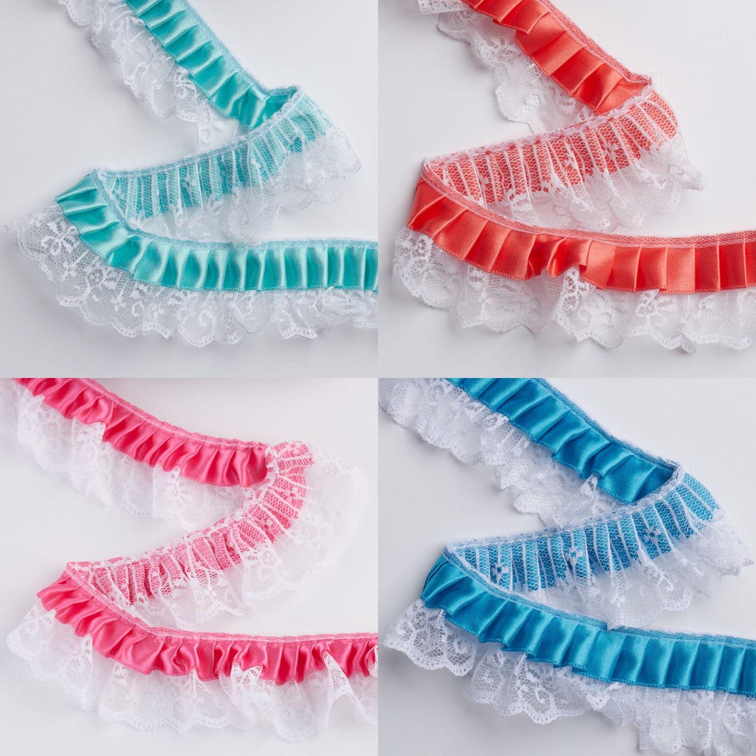 1 YARD Ruffled Ribbon on White Lace Trim - 1 3/4 Inch Lace - White Lace ...