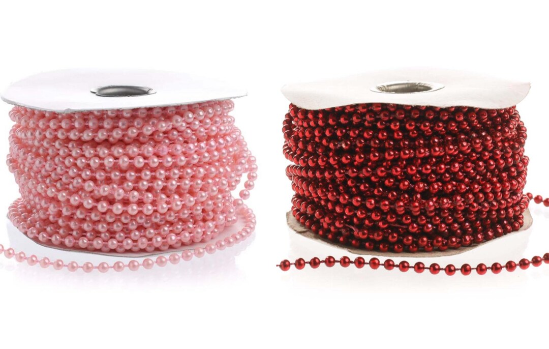 1 YARD 4mm Faux Pearl Bead Garland - Bead Strand - Pink Bead Strand ...