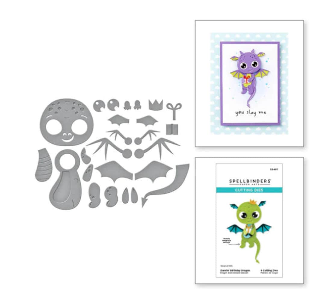 Spellbinders Dancin' Birthday Dragon Etched Die Set - Monster Birthday ...