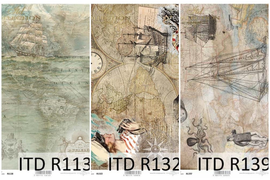 ITD Collection Vintage Map, Sailing Ship, Marine Motifs Rice Paper ...