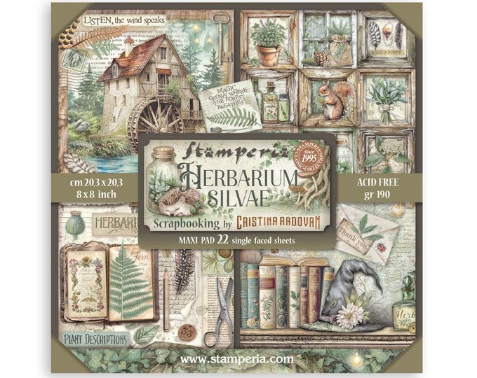 Stamperia XL 8x8 Herbarium Silvae 22 Sheets - Single Sided Cardstock ...
