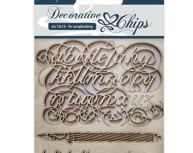 Stamperia Alphabet Decorative Chips Calligraphy Collection Laser Cut ...