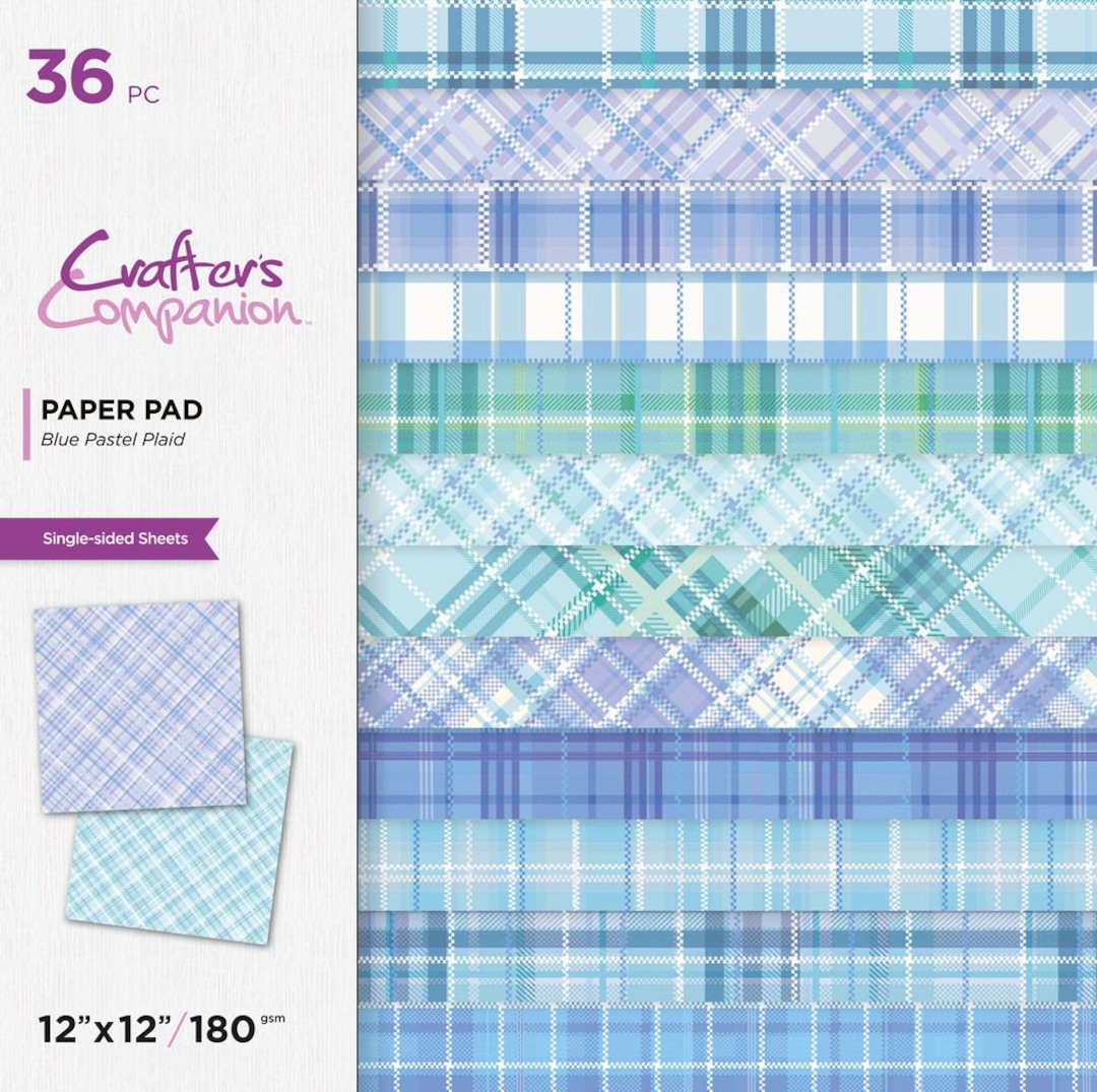 Crafter's Companion 12x12 Blue Pastel Plaid Cardstock - Single Sided ...