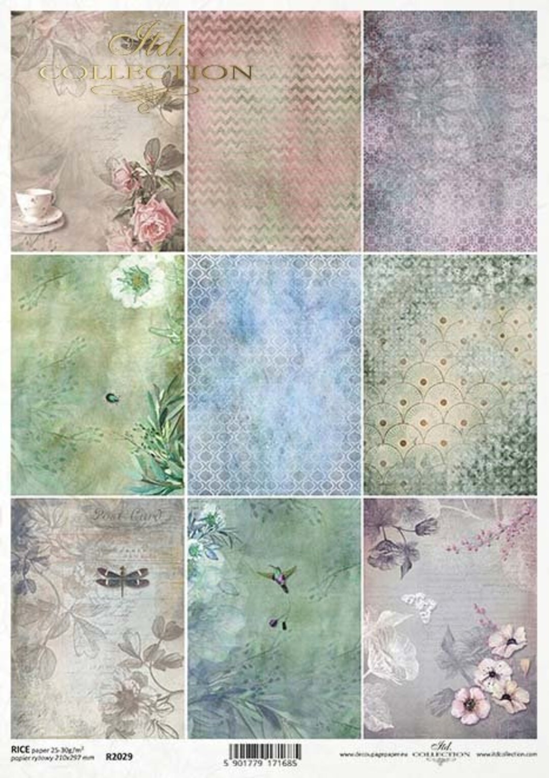 ITD Collection A4 Evening Meadow Collage Rice Paper - Dragonfly Rice ...