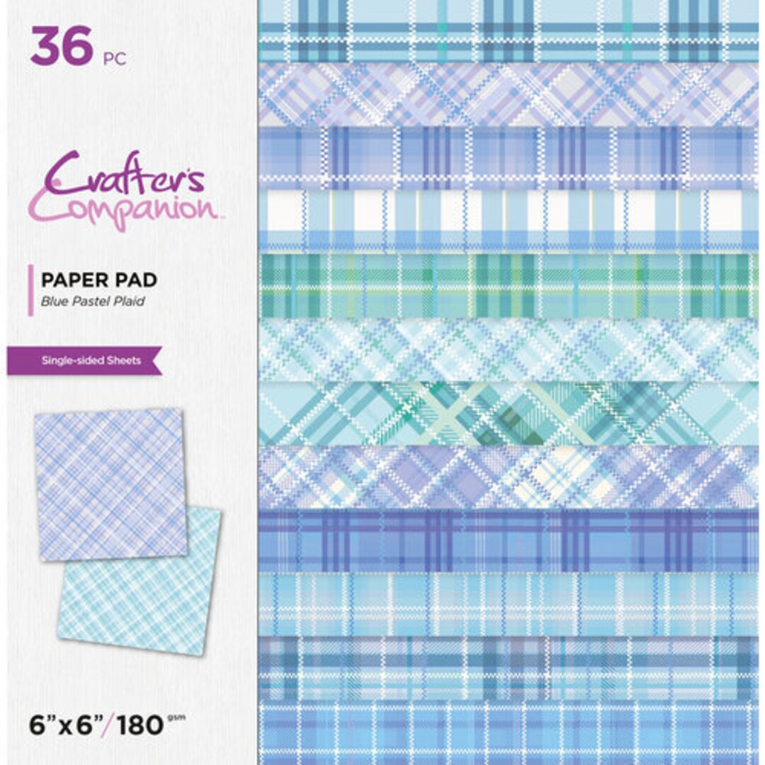 Crafter's Companion 6x6 Blue Pastel Plaid Cardstock - Single Sided ...
