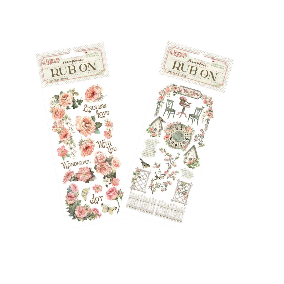 Stamperia House of Roses Rub Ons - Pink Rose Transfers - Transfer Film - Rose Rub Ons ...