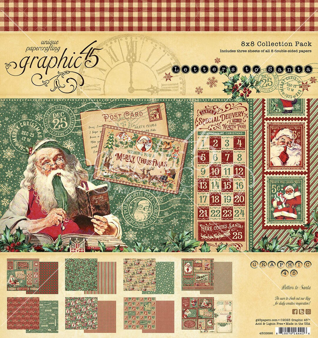 Graphic 45 8x8 Letters to Santa Cardstock - G45 Cardstock - Letters to ...