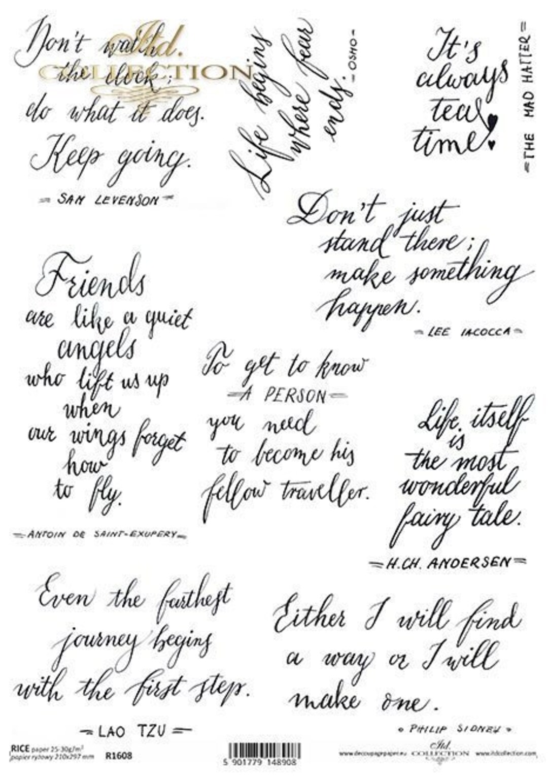 ITD Collection Inscriptions Rice Paper - Black and White Rice Paper ...