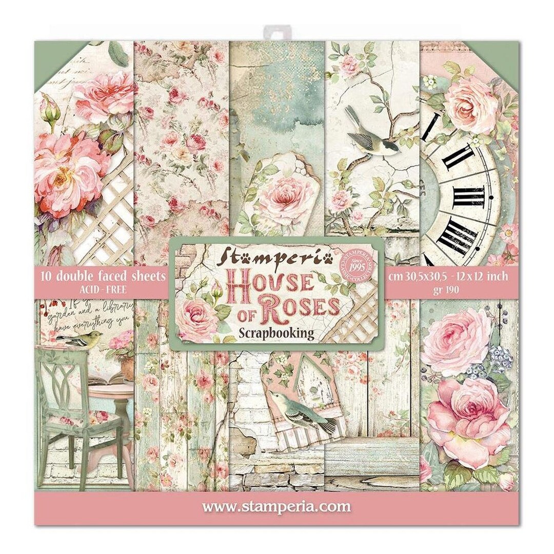 Stamperia 12x12 House of Roses Cardstock - Double Sided Cardstock ...
