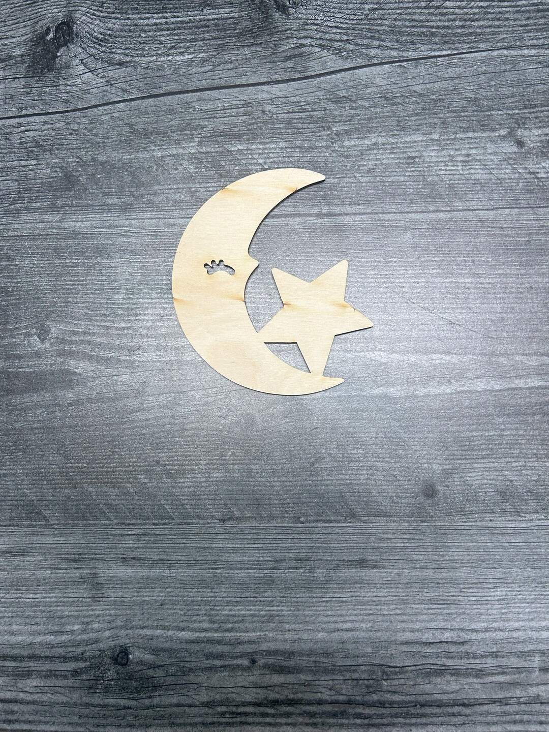 Unfinished Wood Star and Moon Cutout - Wood Cutout - Laser Cut Cutout ...