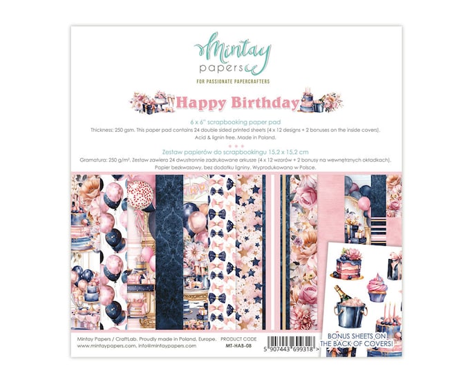 Mintay 6x6 Happy Birthday Cardstock - Double Sided Cardstock - 6x6 ...