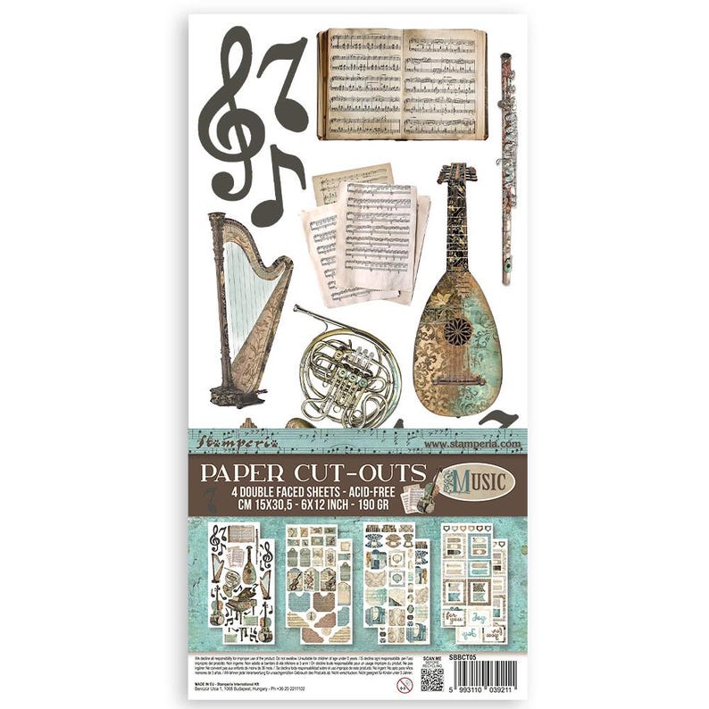 Stamperia Music Paper Cut Outs - Paper Cut Outs - Double Faced Sheets ...