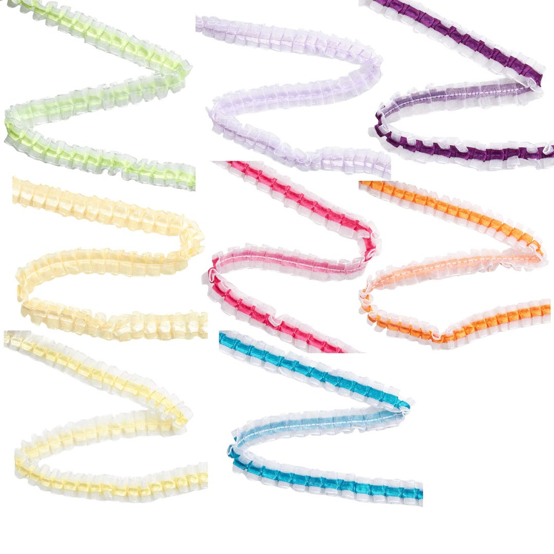 1 YARD Center Ruffled Ribbon on White Organza Lace - White Organza Lace ...