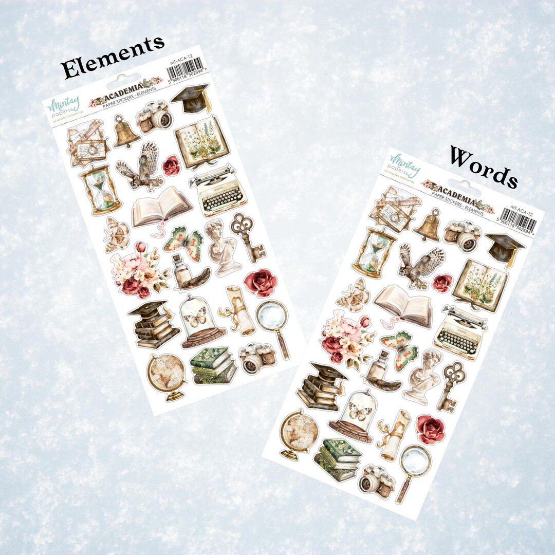 Mintay Academia Elements Stickers - Academia Words Stickers - Cardboard ...