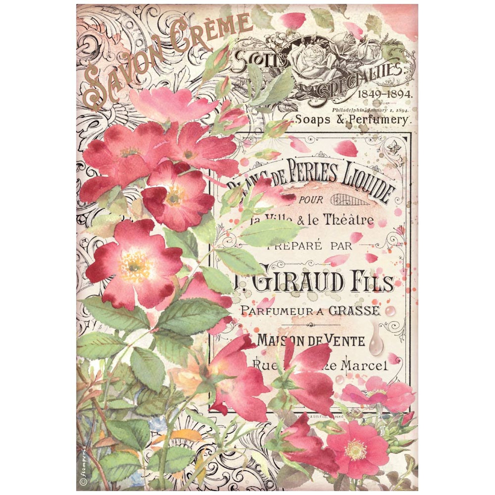 Stamperia A4 Rose Parfum Rice Paper - Decoupage Rice Paper - Rose ...