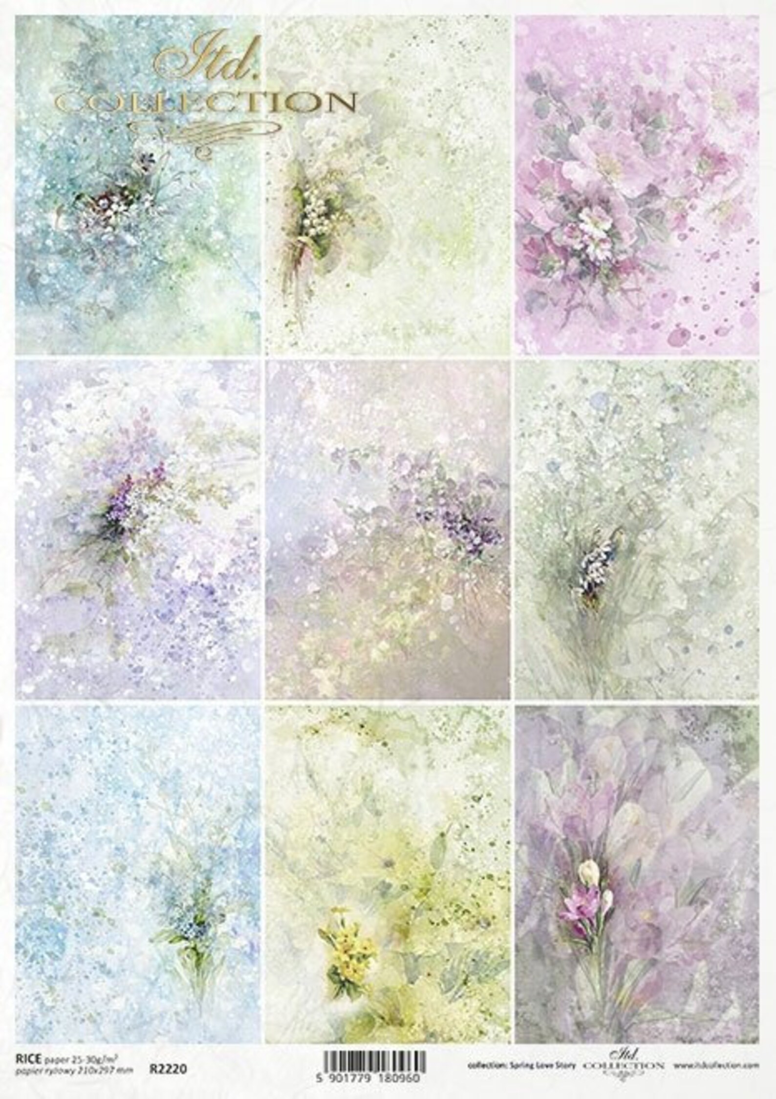 ITD Collection A4 Spring Watercolor Flowers Collage Rice Paper - A4 ...