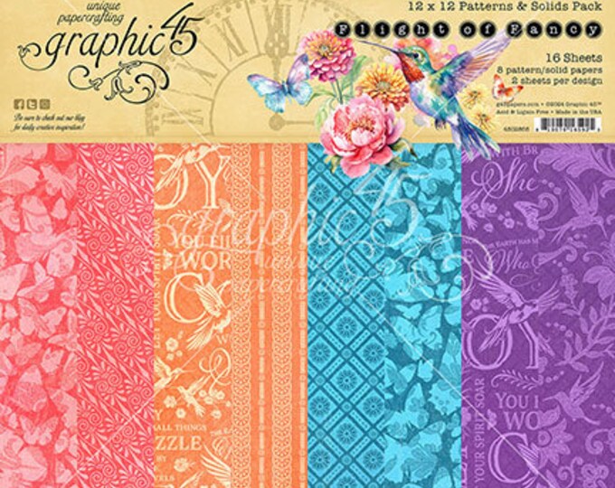Graphic 45 12x12 Flight of Fancy Patterns and Solids - 12x12 Cardstock ...