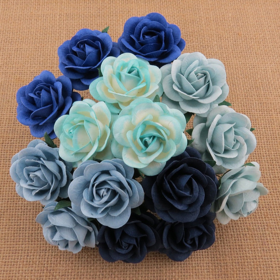 Promlee Flowers 35mm Blue Tone Trellis Roses 5pk - Paper Flowers ...