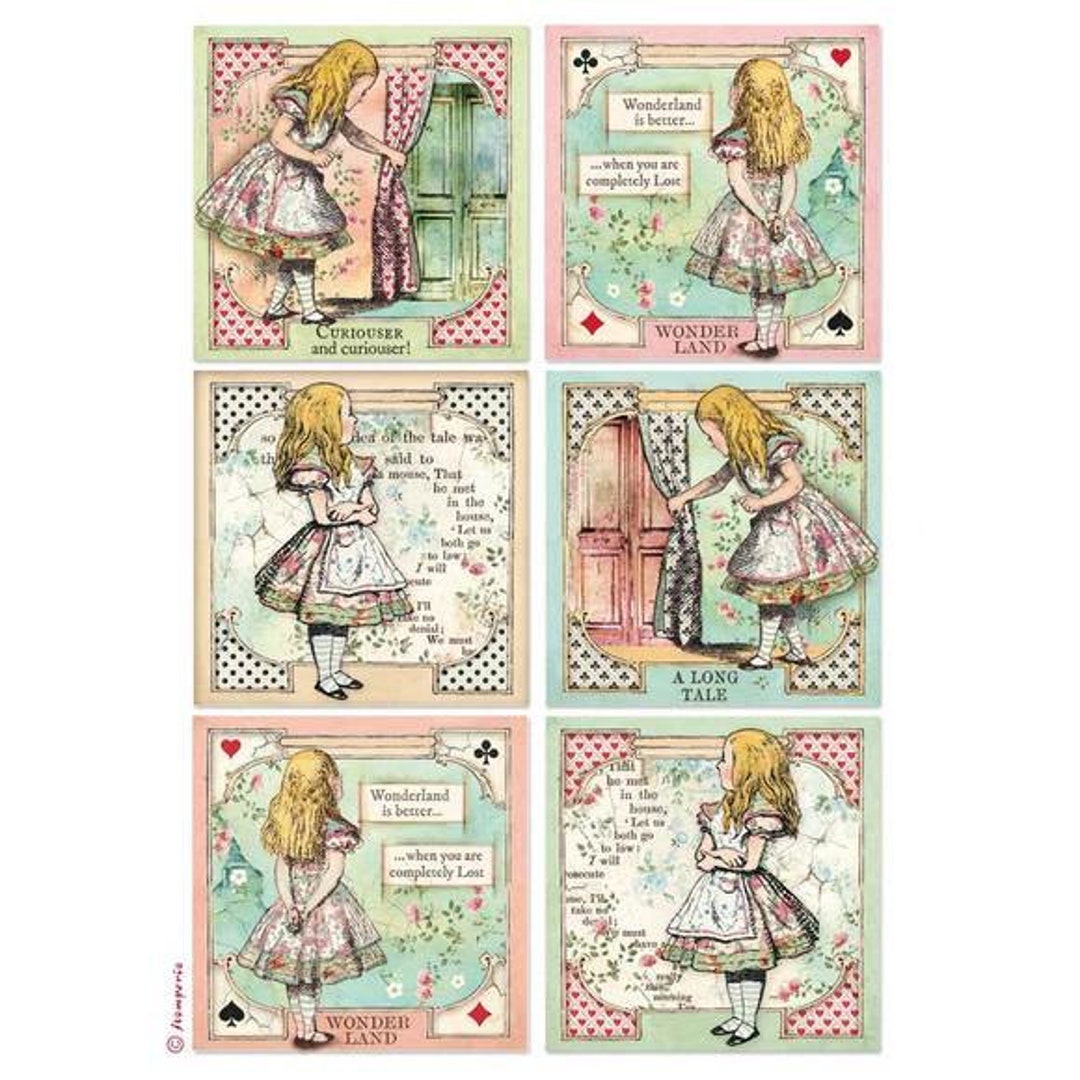 Stamperia Alice Cards A4 Rice Paper - Decoupage Rice Paper - Alice Rice ...