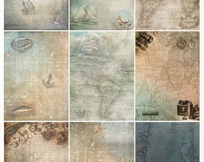 A4 Nautical Expedition Collage Rice Paper ITD Collections Compass Rice ...