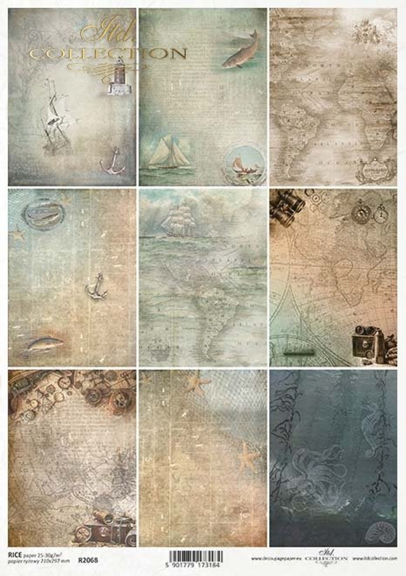 A4 Nautical Expedition Collage Rice Paper ITD Collections - Etsy