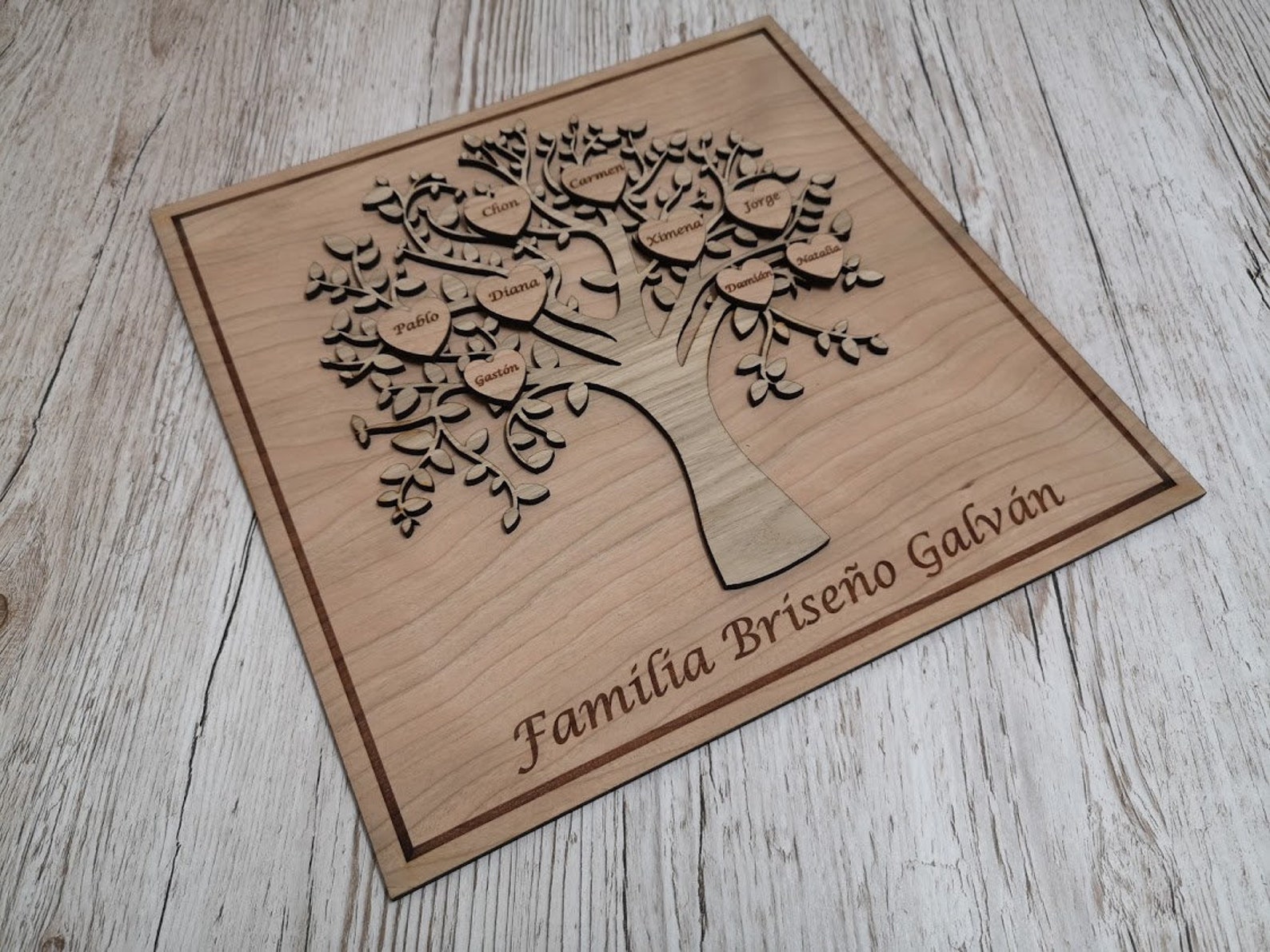 Personalised, Engraved, Wooden Family Tree Plaque (cherry & Oak Wood ...
