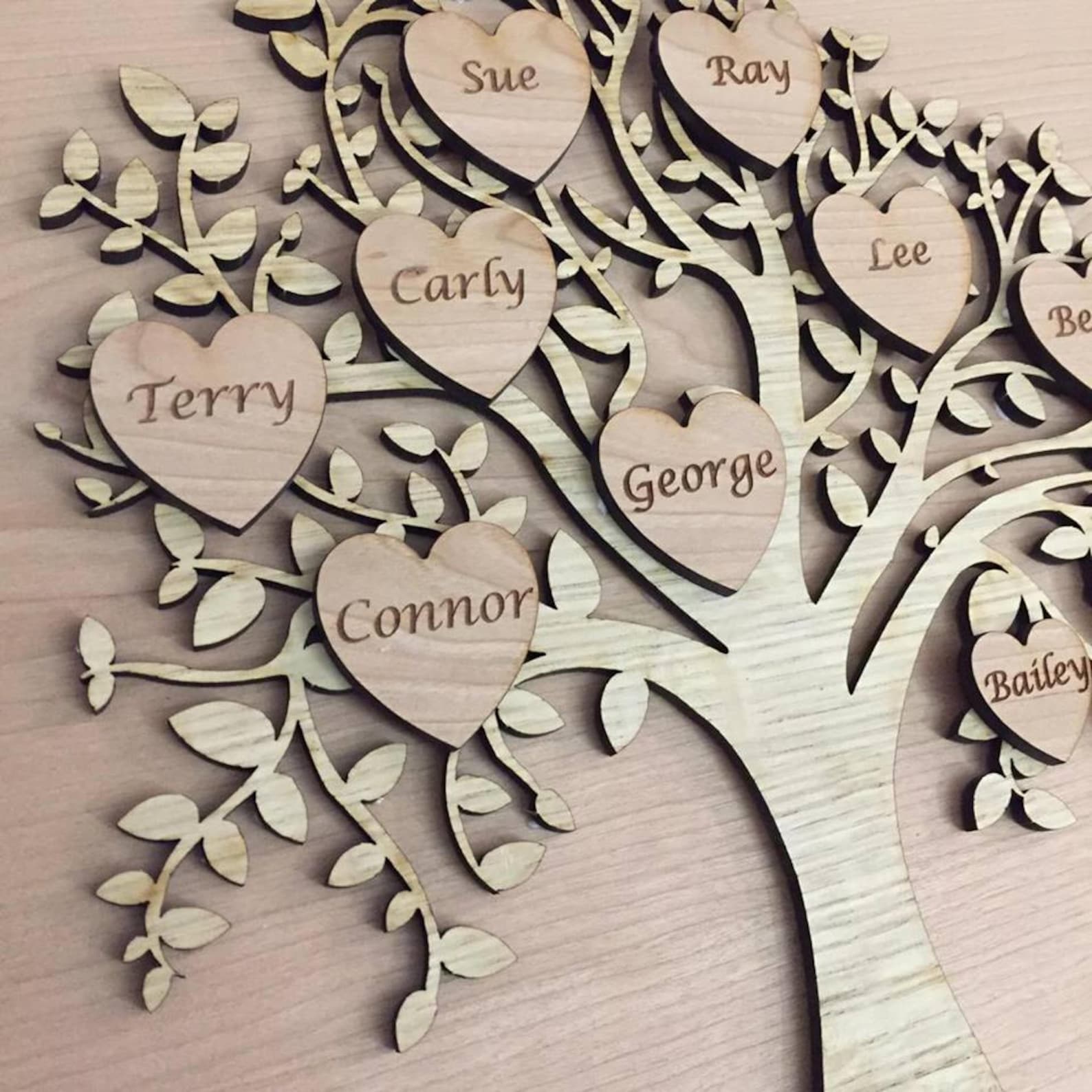 Personalised, Engraved, Wooden Family Tree Plaque (cherry & Oak Wood ...
