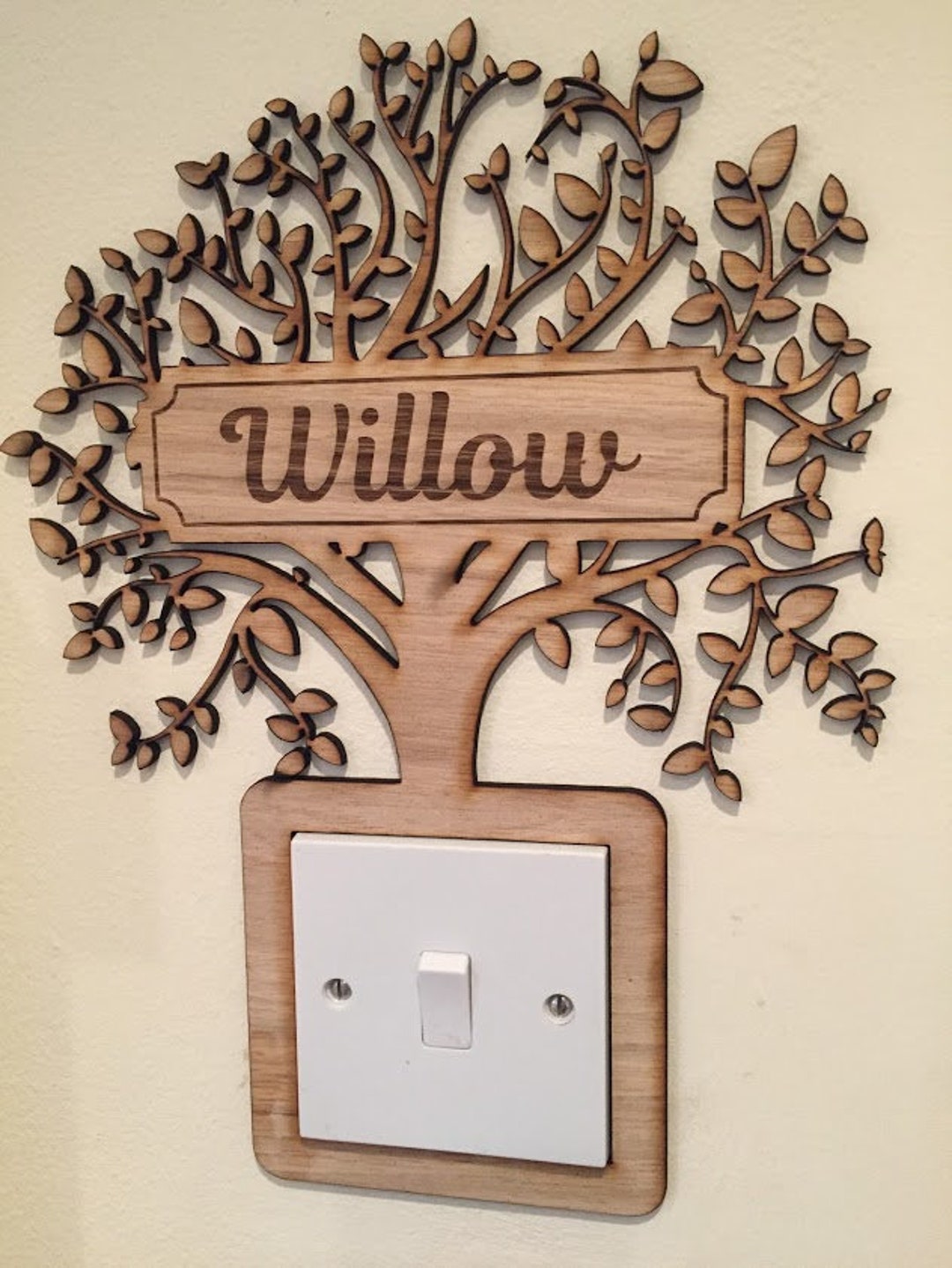 Personalised Wooden Tree Light Switch Surround - Child's Name, Family ...