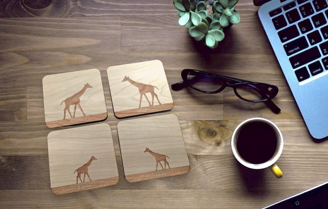 Giraffe Family Coasters, Safari Theme, Personalised Coasters, Baby ...