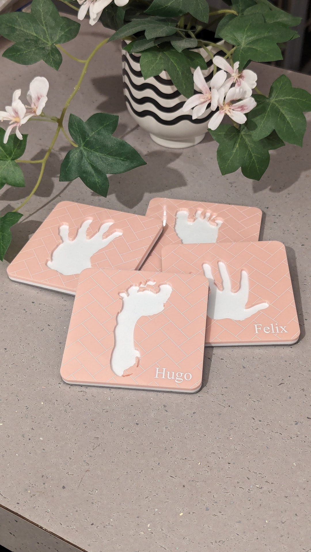 Handprint Herringbone Pattern Coasters, Acrylic Hand and Footprint ...