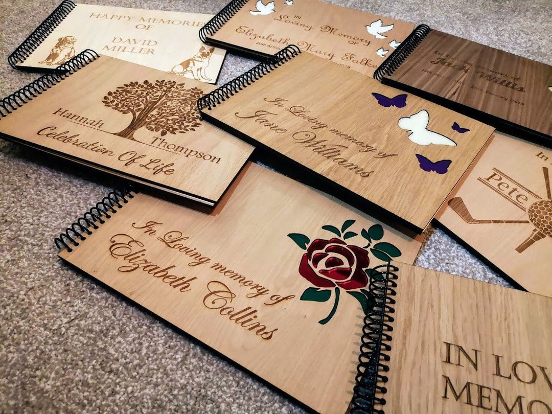 Rustic, Wooden, in Memory, Memorial, Personalised, Engraved Guest Book ...