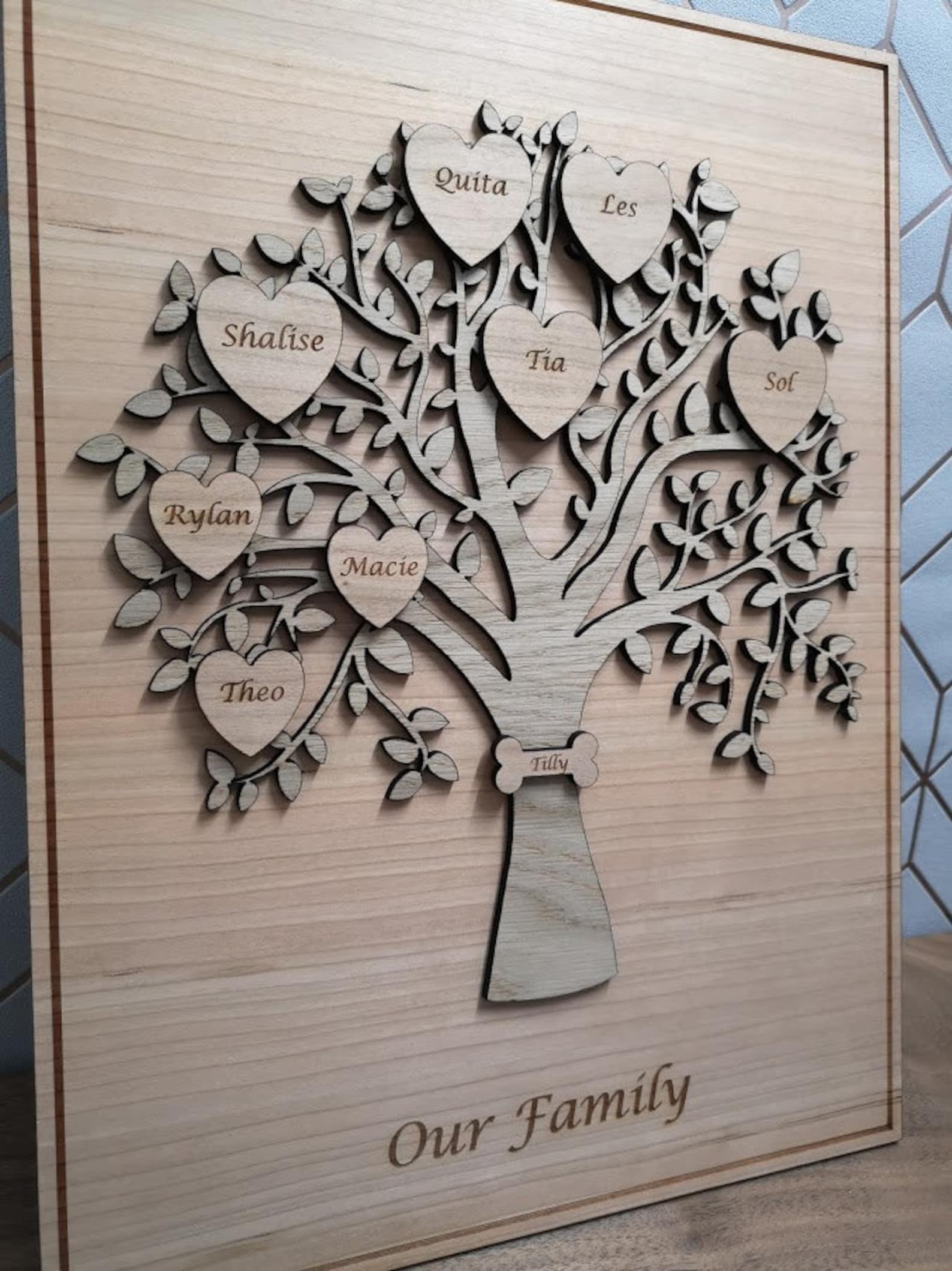 Personalised Engraved Wooden Family Tree Plaque Cherry & | Etsy