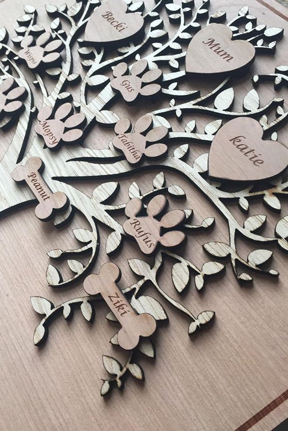 Personalised, Engraved, Wooden Double Family Tree Plaque Cherry ...