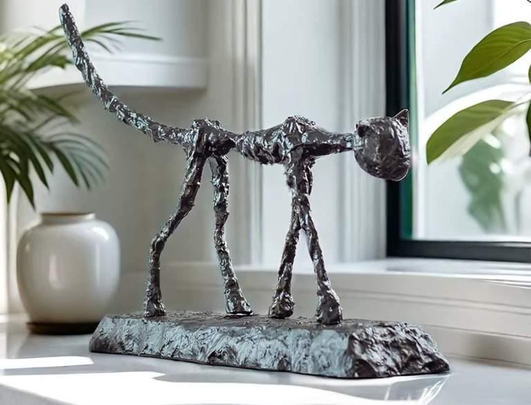 Abstract Cat Sculpture. Replica of Famous Giacometti Bronze Cat Statue ...