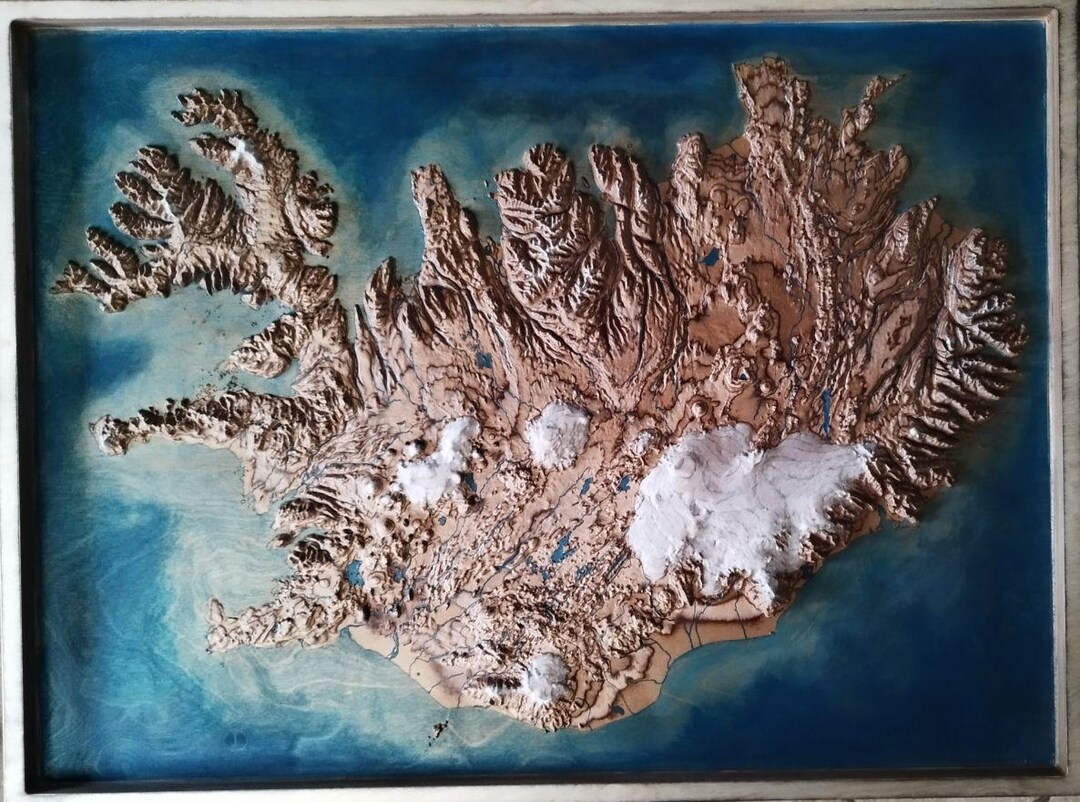 3D Topo Wooden Map of Iceland 38" X 30" - Etsy