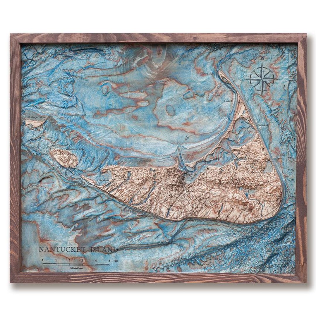 3D Raised Relief Wooden Topographic Map of Nantucket Island - Etsy