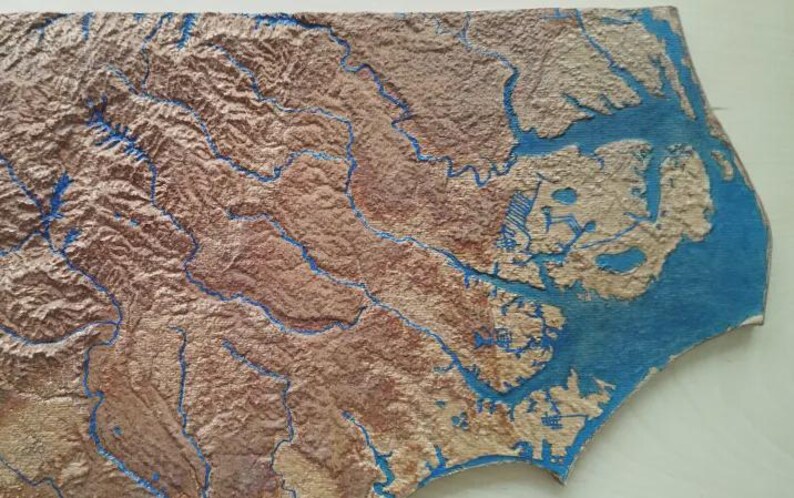 3D Topographic Map of North Carolina 34x16 – Wooden Raised Relief ...