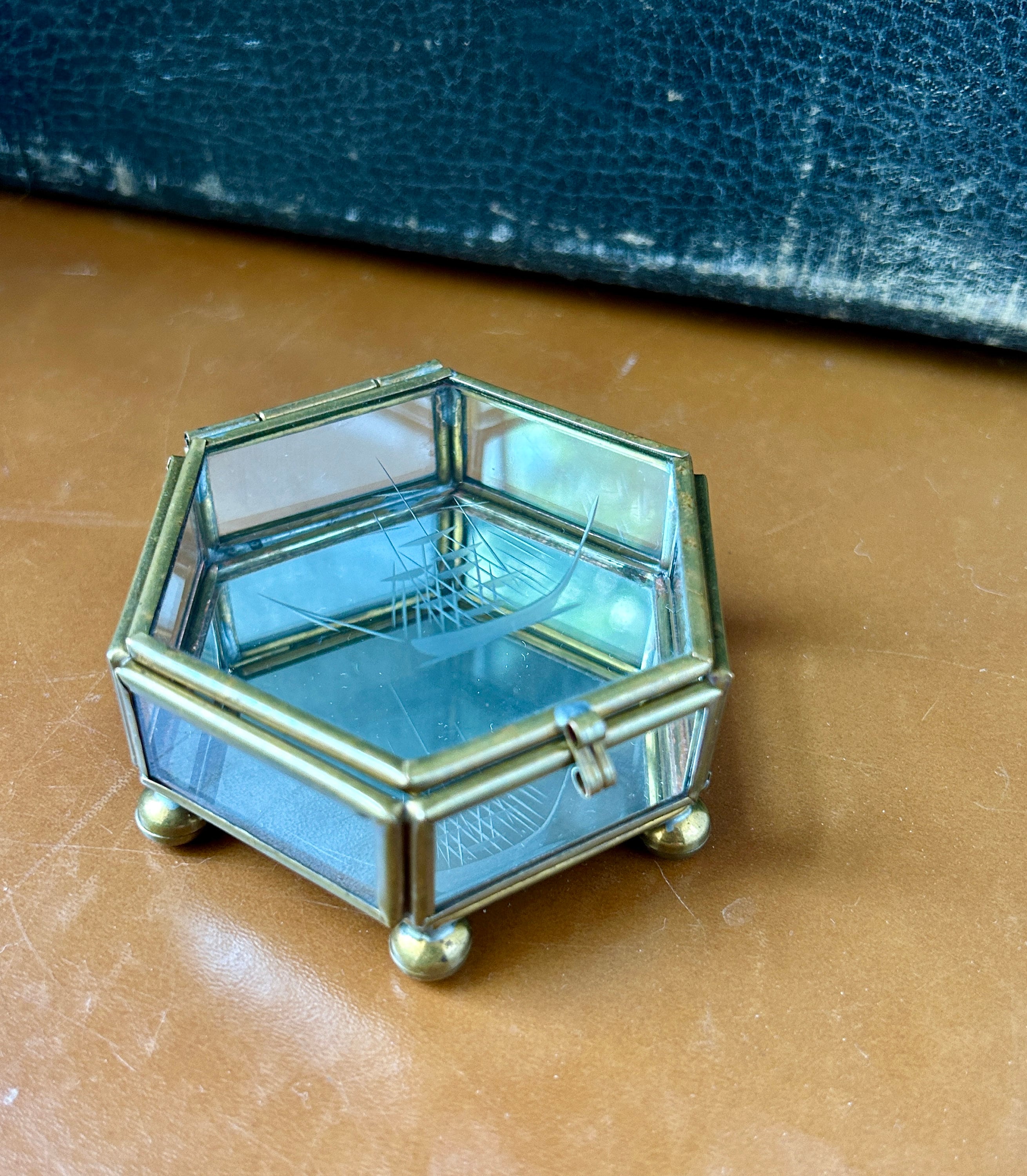 Glass Trinket Case Hinged Lid Etched Sailboat - Etsy