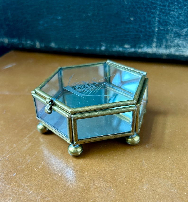 Glass Trinket Case Hinged Lid Etched Sailboat - Etsy