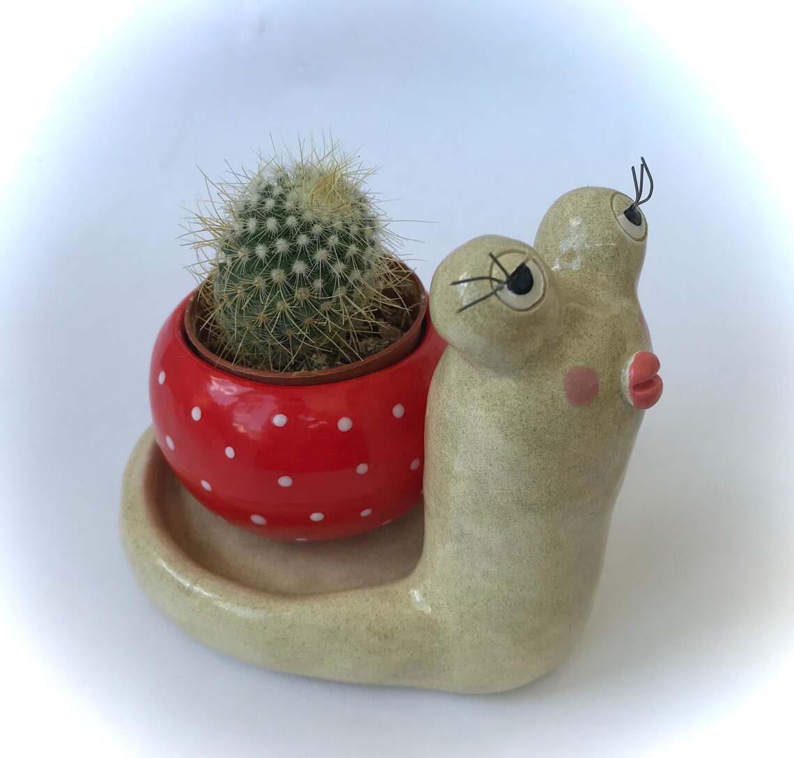 Handmade ceramic snail planter-succulent planter with drain | Etsy