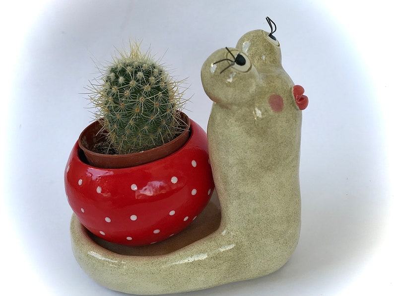 Handmade Ceramic Snail Planter-succulent Planter With Drain - Etsy