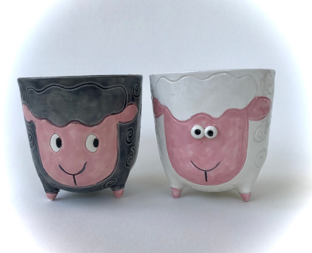 Set of Two Handmade Macchiato Cups - Supercute Sheep Cups - Black and ...