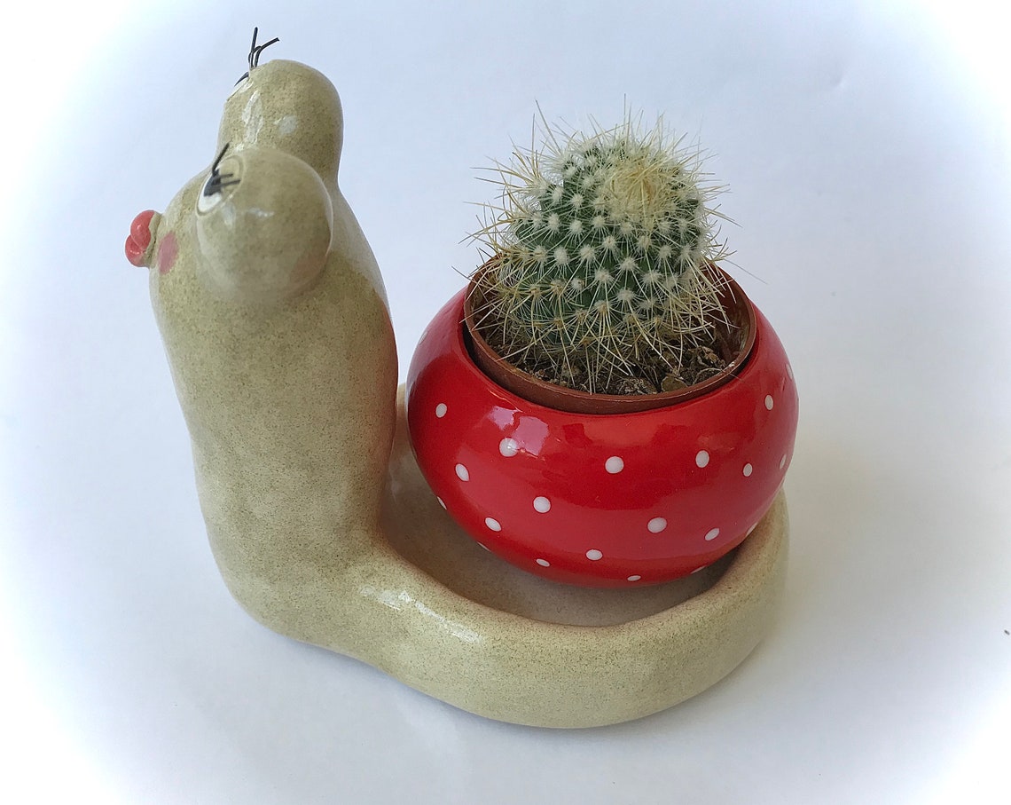 Handmade Ceramic Snail Planter-succulent Planter With Drain - Etsy