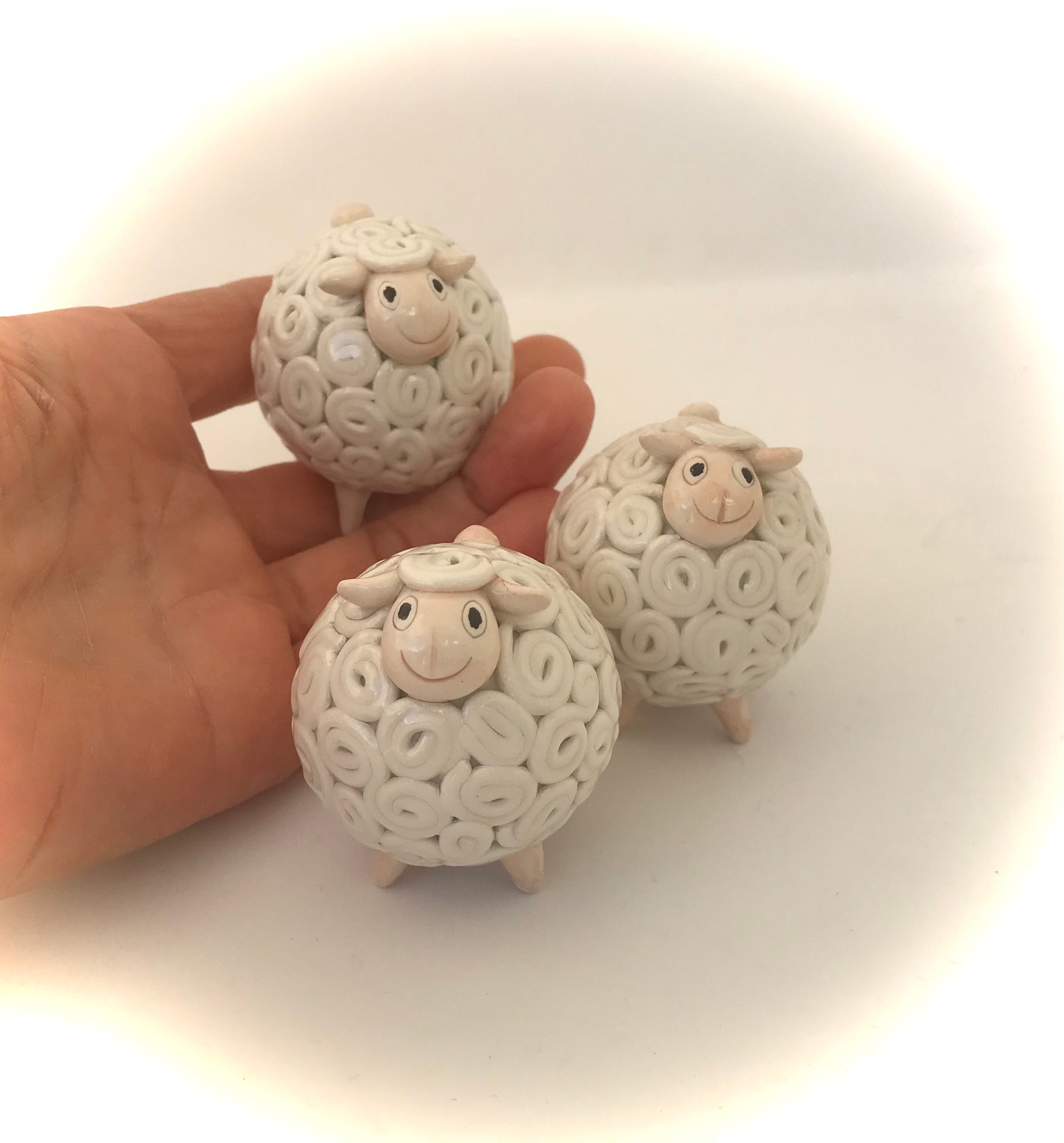 Set of Three Miniature Sheep-ceramic Animals-home Decor - Etsy
