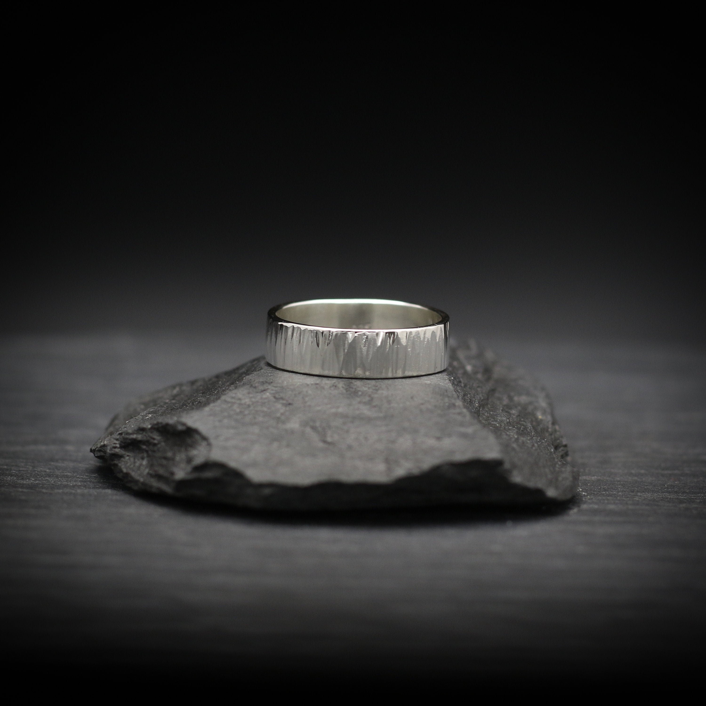 Large Bark Texture Sterling Silver Ring