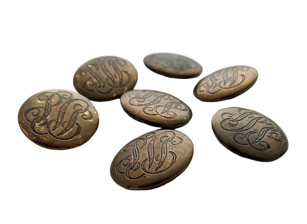 7 Vintage Monogram Buttons2.8 cm Metal Coat Button Set | Etsy