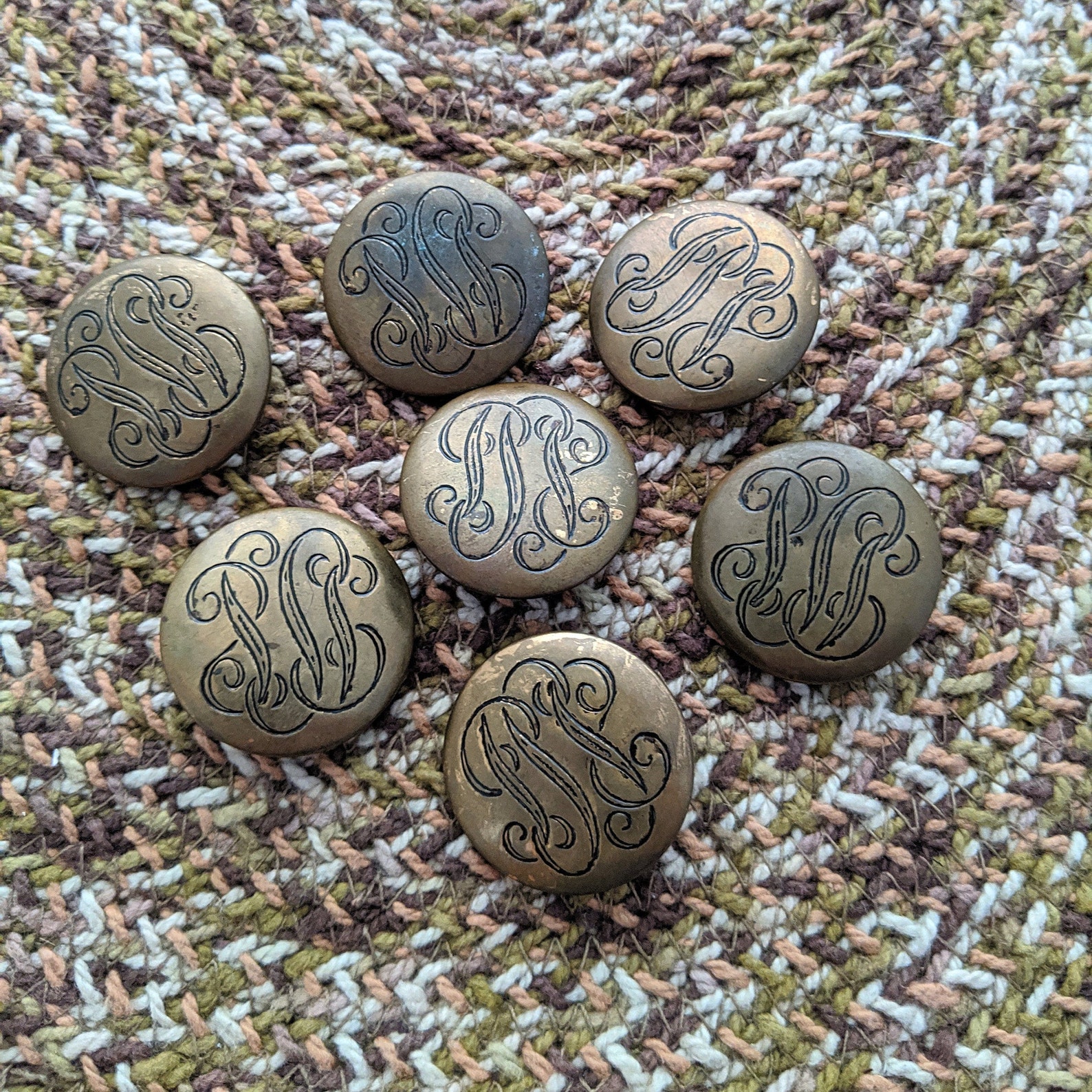 7 Vintage Monogram Buttons2.8 cm Metal Coat Button Set | Etsy